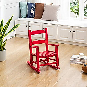 BplusZ KD-21R Rocking Kid's Chair Wooden Child Toddler Patio Small Rocker Red Ages 3-6 Red