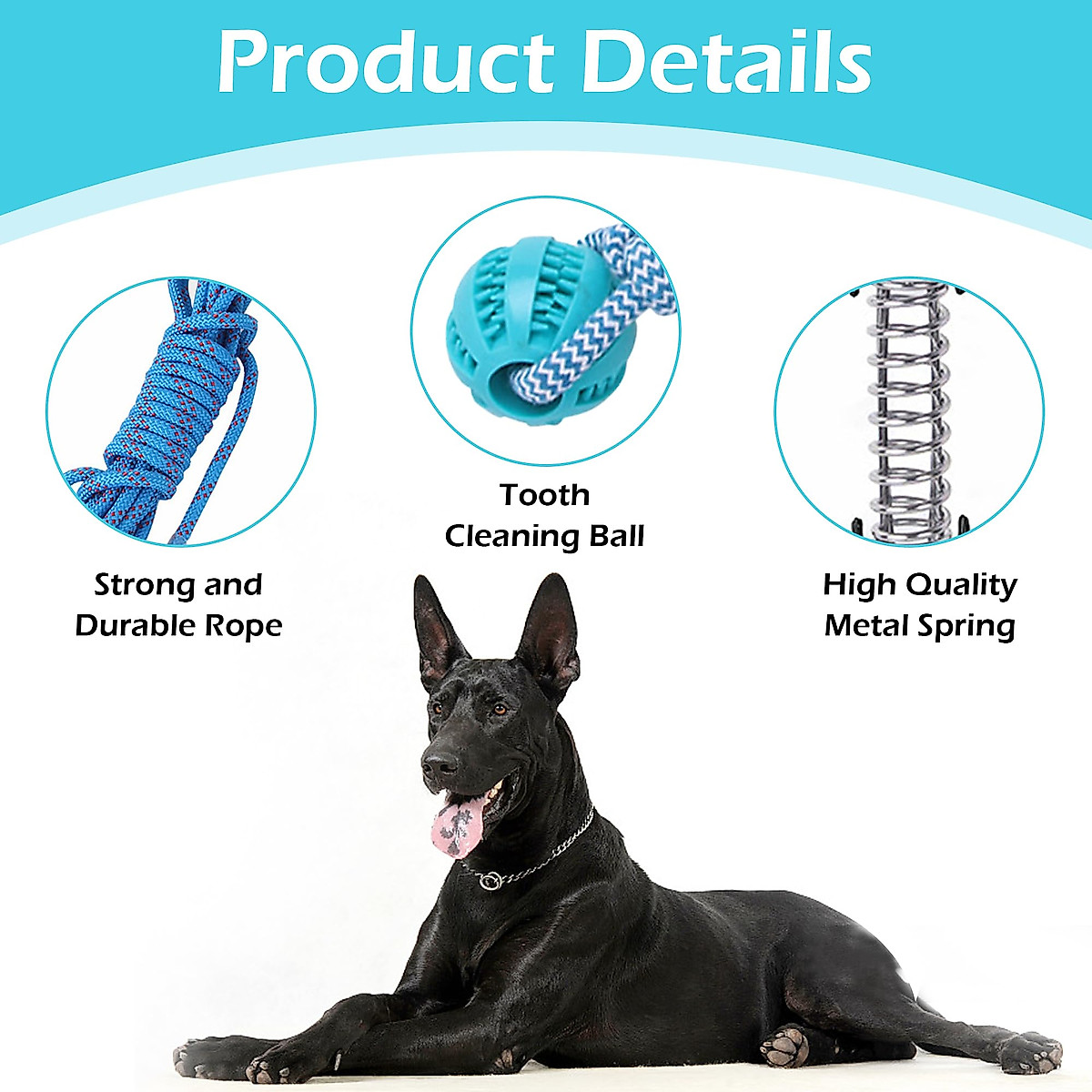 Bungee Dog Toy Set，Dog Outdoor Bungee Solo Hanging Toy，Tether Tug of War Dog Toys for Pitbull Medium/Large Aggressive Chewers to Muscle Build, Interactive Excise 16ft Spring Pole Rope with Chew Toys