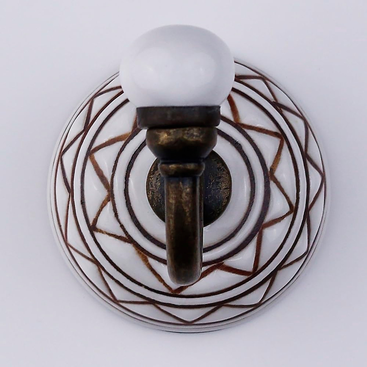 IndianShelf 1 Pieces Brass White Round Decorative Coat Hooks Kitchen Unique Ceramic Wall Hooks for Hanging Towel Hook Farmhouse Backpack Purse Hanger Heavy Duty Entryway Shower Robe Holder Hat Rack