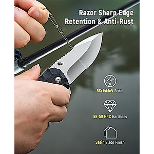 KEXMO Pocket Knife Folding Knife - 2.99'' 8Cr14MoV Blade G10 Handle Small EDC Knife with Clip - Tactical Knives for Men Women Dad Hunting Camping Hiking Survival Present, Silver