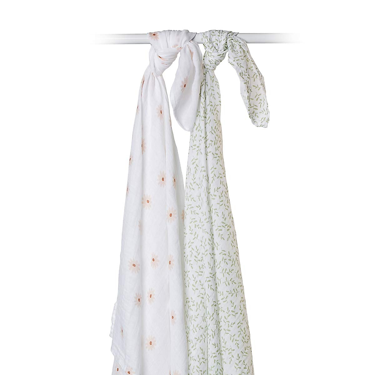 lulujo Boho Swaddle Set, Cotton Muslin Blankets, 2 Pack (Daisies & Greenery)