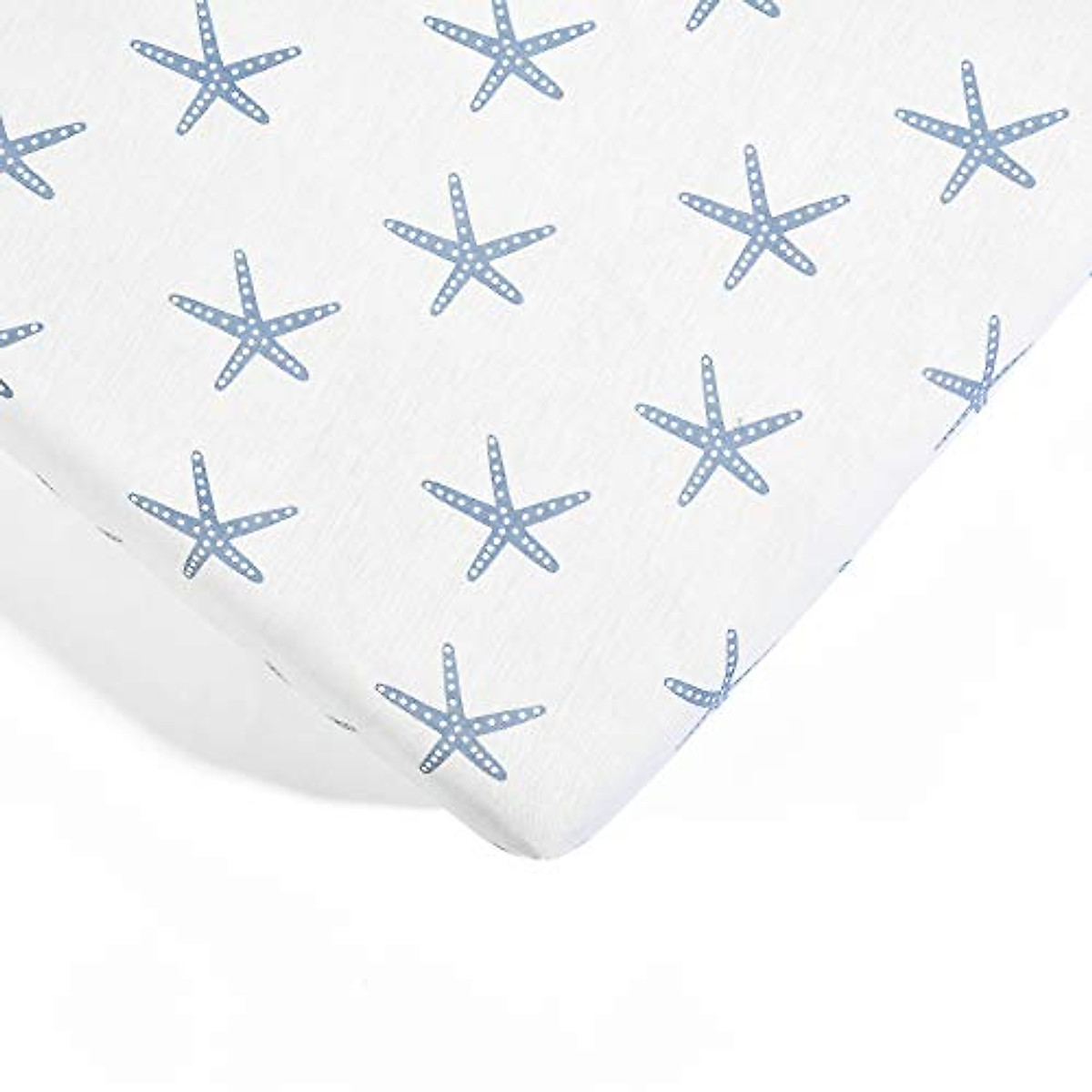 Lush Decor Baby Seaside Starfish Organic Cotton 2 Pack Fitted Crib Sheet, Blue, 52" L x 28" W + 9" Drop