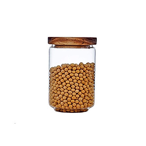 Keledz Glass Storage Jar with Wood Lids, Airtight Sealed Clear Borosilicate Glass Canister Kitchen Food Storage Containers for Coffee Beans Loose Tea Nuts Sugar Candy Spice, 450ml 16 oz (450ml 16 oz)