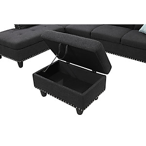 NicBex Sectional Couches for Living Room Modern Wide Left Hand Facing Sofa & Chaise with Ottoman Sectional Couch Comfy Couches for Living Room, Apartment, Charcoal Grey