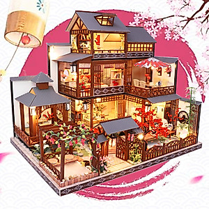 Spilay DIY Dollhouse Miniature with Wooden Furniture,DIY Dollhouse Kit Big Japanese Courtyard Model with LED & Music Box,1:24 Scale Creative Room Gift Idea for Adult Friend Lover (Yaquan Courtyard)