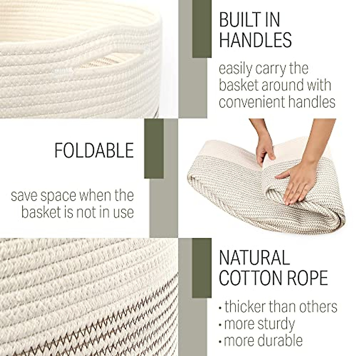 LotFancy XXXL Cotton Rope Storage Basket with Handles, 21 X 21 X 13’’ Large Woven Toy Basket for Baby Living Room, Bathroom, Laundry, Bedroom, Nursery, Blanket Holder