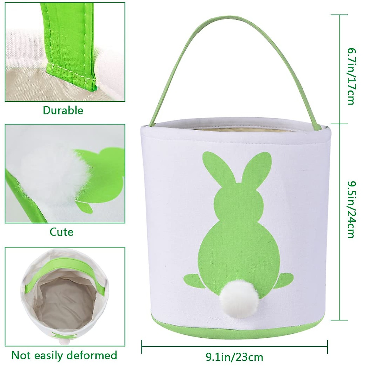 Faylapa 3pcs Easter Bunny Basket Bags Bunny Canvas Tote - Party's Celebrate Decoration Eggs Candy and Gifts Carry Bucket-Pink+Blue+Green