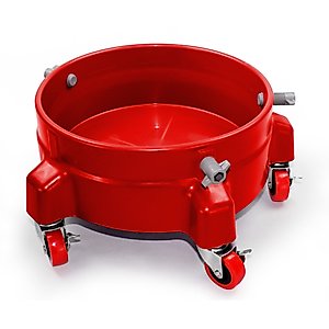 Heavy Duty Car Wash Bucket Dolly with Wheels | 360° Rolling Caddy for 3.5 to 7 Gallon Buckets | Soap Holder, Pail Stand | Supports Up to 300 lbs (Red)