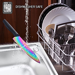 KYA25 Rainbow Color Knife Block Set + KYA52B 7 PCS Stainless Steel Cooking Utensils Sets with Titanium Plated + KYA59 Titanium Coated Stainless Steel Long Handle Spoons