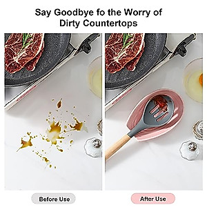 Spoon Rest for Kitchen Counter, Ceramic Cooking Spoon Holder for Stove Top, Porcelain Utensil Rest for Spatula, Ladle, Tong and Spoon, Modern Kitchen Accessories Decor, Pink