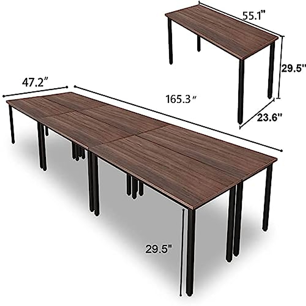Bonzy Home Conference Tables 14ft Office Computer Desk for Meeting Room Study Writing Printer Table Office Computer Desk for 16 People Save Space Design Rustic Vintage Walnut 6PCS (165.3"x47.2"x29.5")