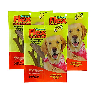 Fido Flex Hip and Joint Care Bones for Dogs, Made with Glucosamine, Chondroitin, and Cherries - Promotes Mobility, Joint Function, and Naturally Reduces Plaque - 8 Medium Treats Per Pack, Pack of 3