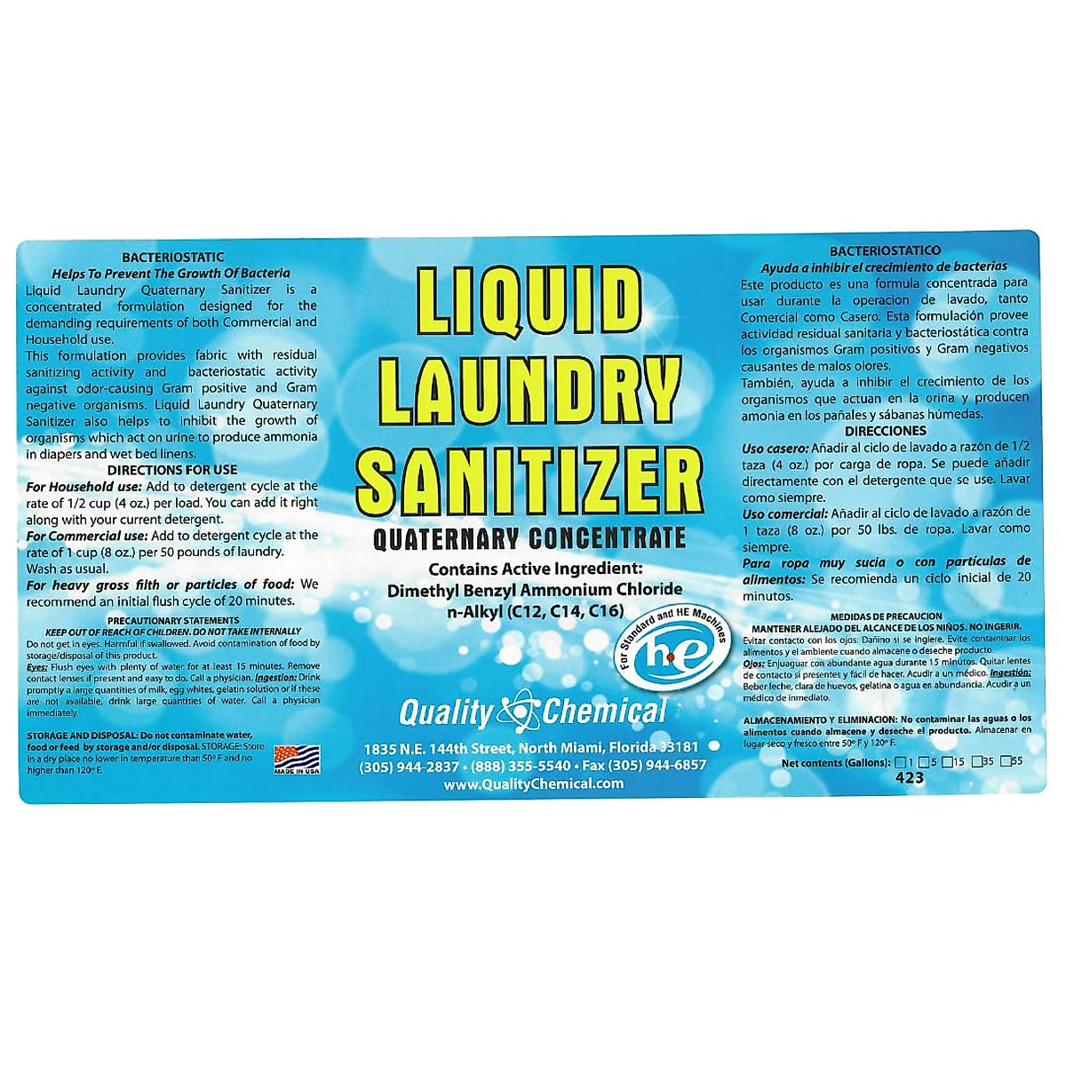 Laundry Sanitizer/for Commercial or Household use/Made in USA/Quality Chemical / 1 Gallon (128 oz.)