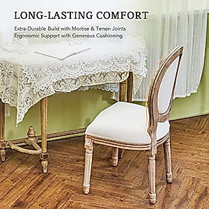 VONLUCE Vintage French Accent Chairs Set of 2, Upholstered Fabric Farmhouse Dining Chairs for Living Room Bedroom Kitchen, 2pc Vanity Chairs with Round Backs and Rubberwood Legs