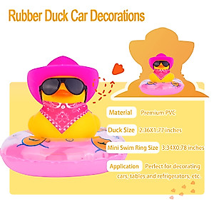 MuMyer Yellow Duck Car Ornaments Rubber Duck Car Dashboard Decorations with Mini Sunglasses Cowboy Hat Scarf Swim Ring(Pink)