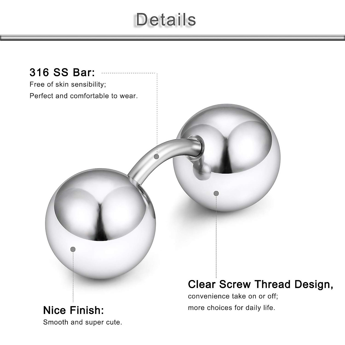 Yaalozei 14G Big Piercings Balls PA Ring Piercing Jewelry 316L Surgical Stainless Steel Externally Threaded Curved Barbells Helix Ring Cartilage Rook Lobe Earrings Vch piercing Jewelry Women Men 6mm