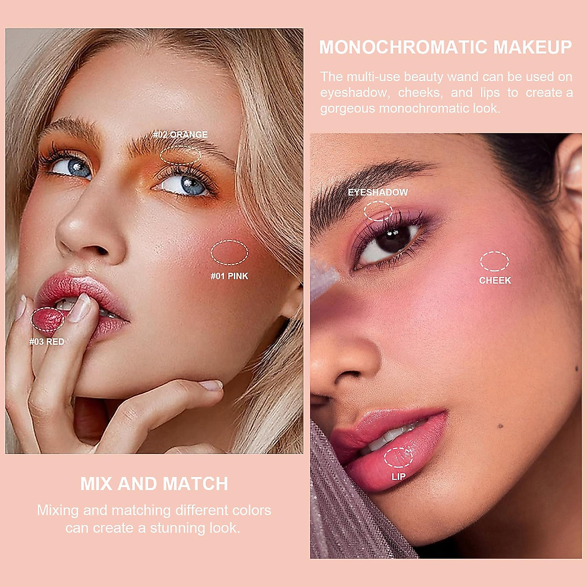 Cream Blush Stick, Multi-use Stick Blush Makeup for Cheek and Lip, Monochromatic Blush Face Beauty Wand for Women, Long Lasting, Waterproof, Moisturizer, Matte Finish, 1oz (#01 Pink)