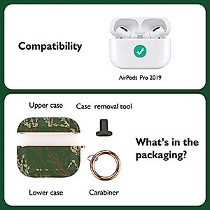 TATOFY Case Cover for AirPods Pro 2019,Stylish AirPods Pro Case for Women Girls, Flower Patterns Protective Hard Case with Clip （Golden Green）
