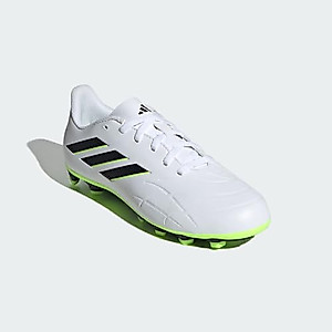 adidas Copa Pure.4 Firm Ground Sneaker, White/Core Black/Lucid Lemon, 3 US Unisex Little Kid