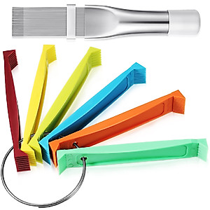 2 Pieces Different Fin Comb Condenser Fin Straightener Air Condition FCR6 Fin Comb and Stainless Steel Fin Comb Radiator Repair Tool Set for Straighten Evaporator Condenser Coils