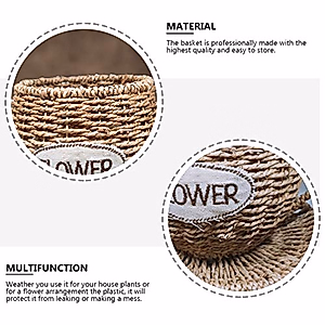 Cabilock Woven Teacup Flower Basket Rattan Woven Basket Desktop Decor Woven Flower Vase Fiddle Leaf Fig Wicker Woven Basket Dining Table Planter Water Plant Weaving Indoor Household Basket