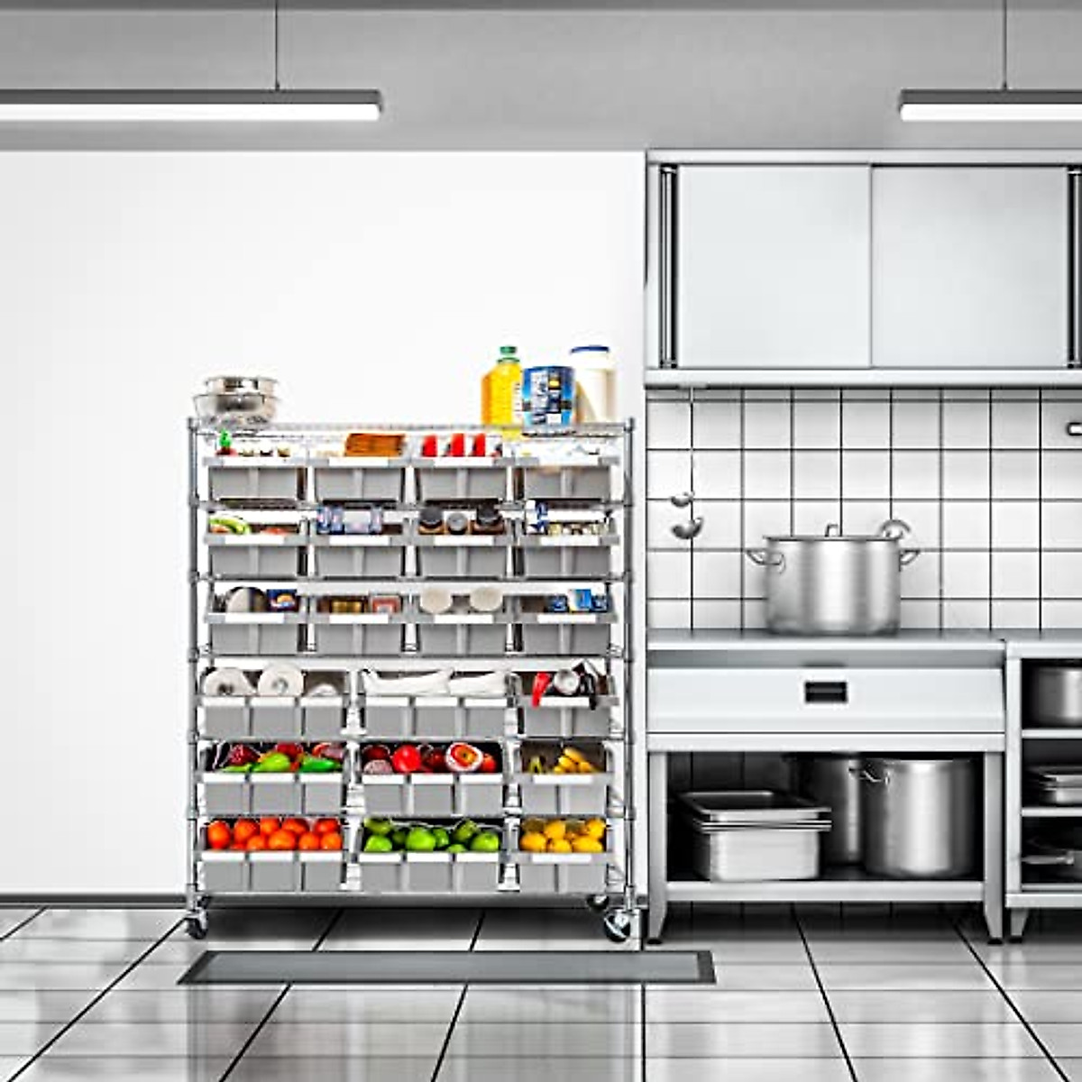 Seville Classics Heavy Duty NSF Bin Rack Solid Steel Wire Shelving Storage Unit, Patented Organizer for Garage, Warehouse, Office, Restaurant, Classroom, Kitchen, Gray, Includes 21 Bins