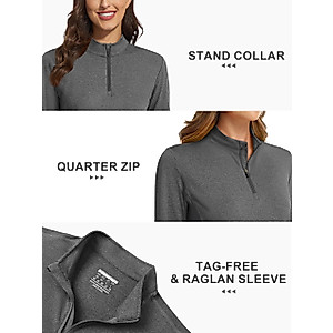 MAGCOMSEN Quarter Zip Women Long Sleeve Sun Shirts UV Protection Collared Golf Shirt Hiking Athletic Tops Dark Grey L