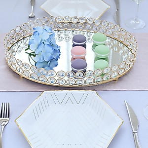 Efavormart 16" x 12" Gold Metal Crystal Beaded Decorative Serving Tray Oval Mirror Tray for Wedding Birthday Party