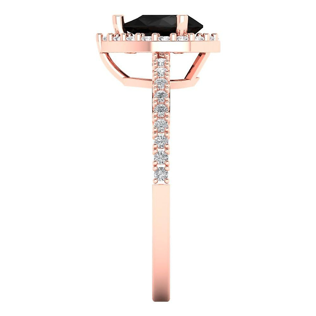 1.16ct Pear Cut Solitaire with accent Black Onyx Designer Wedding Bridal art deco Anniversary Ring 14k Pink Rose Gold 3.5