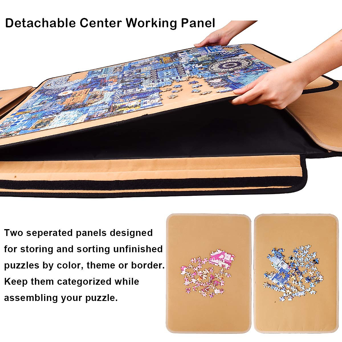 1500 Pieces Jigsaw Puzzle Board, Portable Puzzle Board, Jigsaw Puzzle Table Board, Puzzle Keeper Puzzle Caddy with Sorting Trays & Detachable Board,Non-Slip Surface