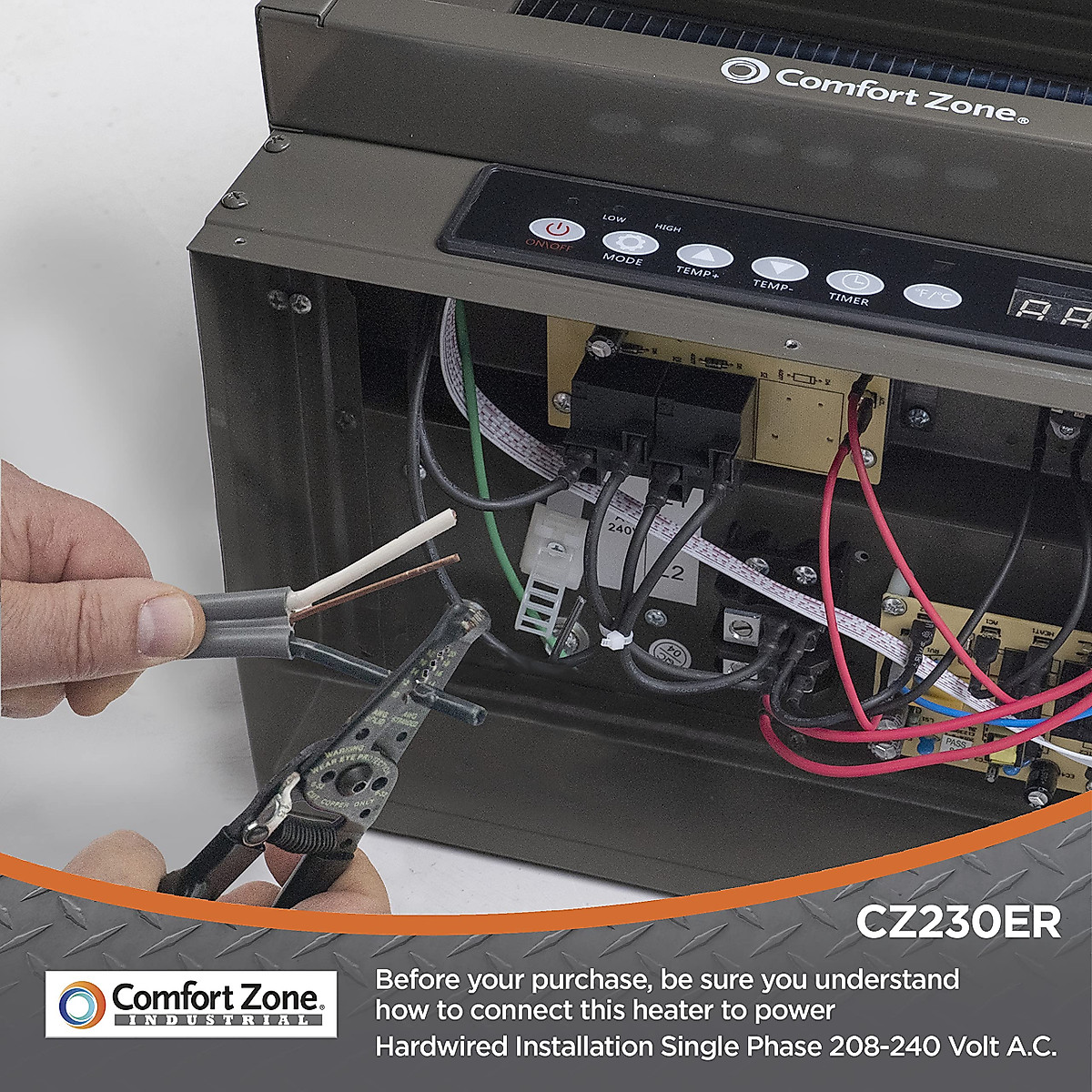 Comfort Zone Hard-Wired Ceiling Mount Garage Space Heater with Remote, 7,500 Watt, 240 Volt, Fan-Forced, Overheat Protection, Digital Thermostat, 12-Hour Timer, Ideal for Garage & Workshop, CZ230ER