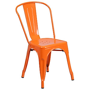 Flash Furniture Luke Commercial Grade 4 Pack Orange Metal Indoor-Outdoor Stackable Chair
