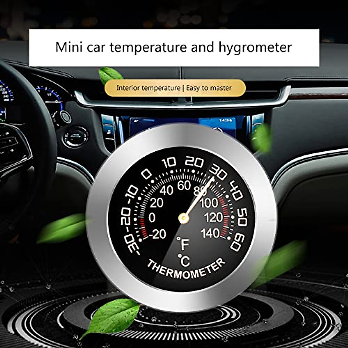 LAMDNL Car Temperature/Humidity Detector Meter Tester-Gauge l Type Mechanical Metal Analog Thermometer/Hygrometer