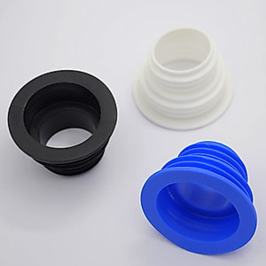 LYMGS Universal Fit Drain Pipe Hose Silicone Plug, Washing Machine Drain Hose Sealing Plug Kitchen Pipe Sewer Seal Ring Laundry Room Bathroom Bathtub, Black White Blue 3 Pack