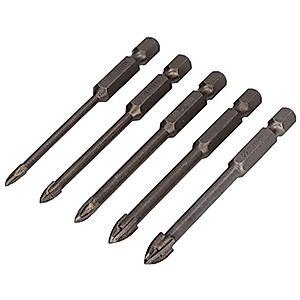 Walfront 5Pcs Masonry Drill Bits Set Carbide 1/4in Hex Shank Cross Spear Head Drills Bits Concrete Hole Opener for Metal Plastic Tile Cement Drilling Tool 3 4 5 6 7mm, Hole Saw