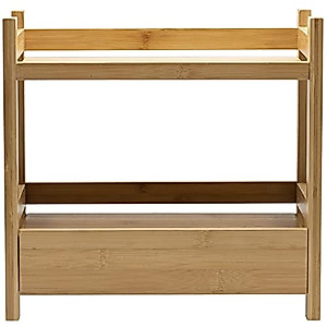 Sorbus 2-Tier Bamboo Countertop Shelf with Hidden Drawer - Makeup Organizer - Multi-Purpose Storage for Skincare, Toiletries, Desktop - Display Stand Shelf for Bathroom Vanity Counter, Kitchen, Office