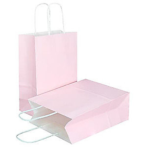 AZOWA Gift Bags Small Kraft Paper Bags with Handles (6.3 x 3.1 x 8.6 in, Pastel Pink, 12 CT)