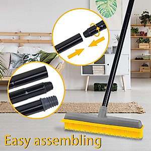 Pet Hair Broom Rubber Broom 59" Long Handle with Build-in Squeegee Silicone Broom for Sweeping Hardwood Floor Tile