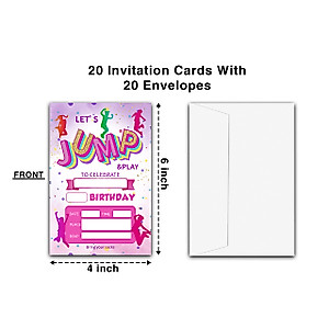 ONDTOM Jump Trampoline Birthday Party Invitations With Envelopes(4" x 6")- 20 Pack - Bounce House Party Invites-c56