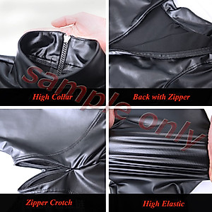 LESOYA Women's Sexy Latex Catsuit Shiny Wetlook PVC Leather Skinny Zipper Crotch Bodysuit Jumpsuit Clubwear