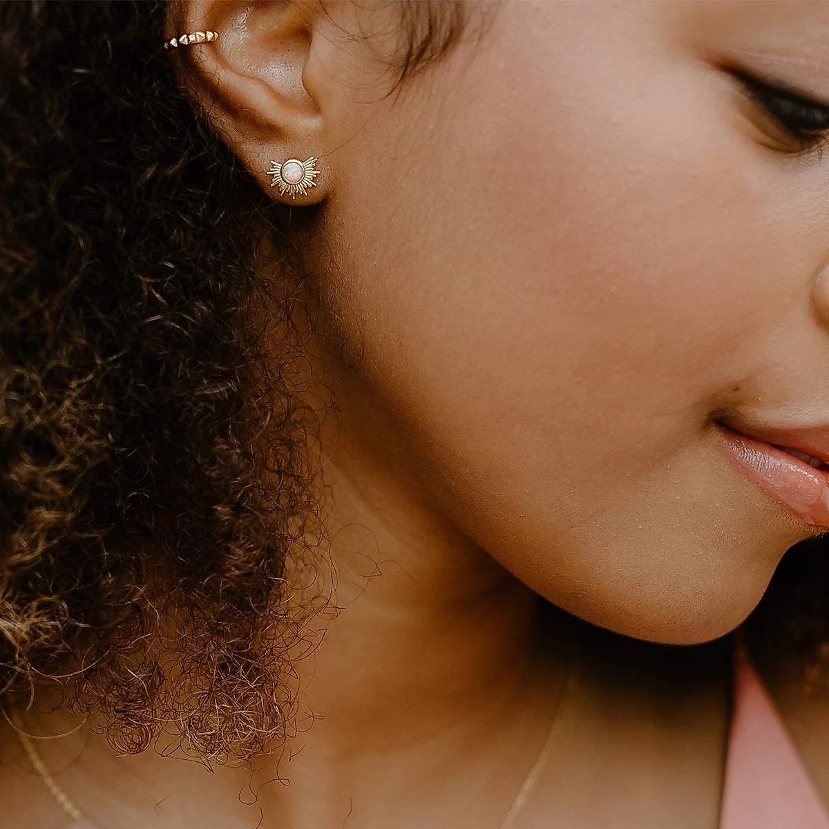 AllenCOCO White Opal Adorned Sunburst Stud Earrings 925 Solid Sterling Silver Post 14k Gold Plated Jewelry for Women