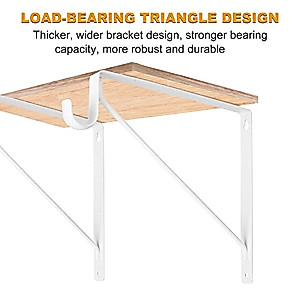 4 Pack Heavy Duty Closet Rod Brackets Holder 10.8 x 10.8 x 1 Inch, White Closet Rod Shelf Support Hooks Wall Mounted Shelf and Rod Support Brackets with Screws (275 x 275 x 25mm - D x H x W)