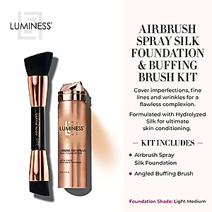 LUMINESS Silk Airbrush Spray Foundation & Buffing Brush Kit - Light Medium, Unisex, Skin Foundation Concealer