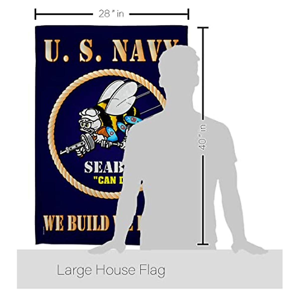 Breeze Decor Sea Bees House Flag Armed Forces Navy USN Seabee United State American Military Veteran Retire Official Decoration Banner Small Garden Yard Gift Double-Sided, 28" x 40", Made in USA