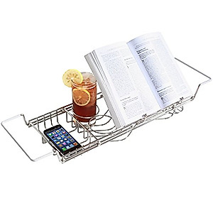 ToiletTree Products Stainless Steel Bath Caddy - Rust-Resistant Bathtub Shelf to Hold Books, Drinks, Phones, and Tablets - Luxury Bath Caddy Tray for Bathroom Accessories