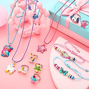 24 Pcs Little Girl Jewelry Set Kids Unicorn Necklace Cute Woven Bracelet Ring for Girls Pretend Dress up Party Favor (Vivid Style)