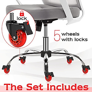 Office Chair Wheels with Brake, Replacement Rubber Chair Casters for Hardwood Floors and Carpet, Set of 5, Heavy Duty Office Chair Casters for Chairs to Replace Office Chair Mats -Universal Fit.