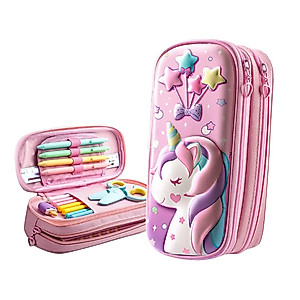 YJCHCT 3D EVA Pencil Case For Girls Large Capacity Cute Pencil Pouch With Lock Gift for Teen Boys School (unicorn 2)