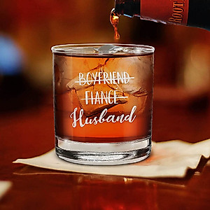 shop4ever® Boyfriend Fiance Husband Girlfriend Fiancee Wife Couples Gift Set Engraved Whiskey Glass and Stemless Wine Glass for Him for Her