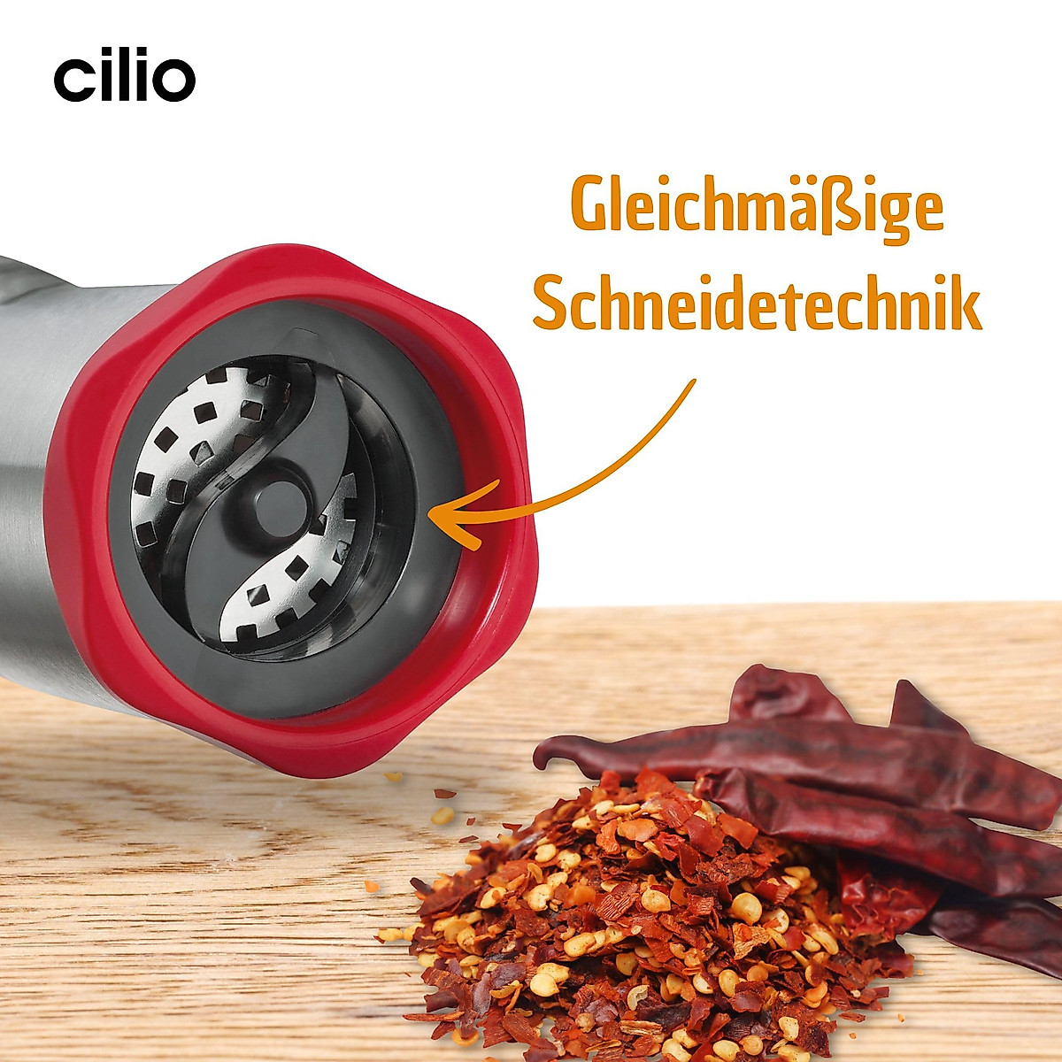Cilio Premium Piccante Chili Chilli Mill Grinder Red, one size, silver